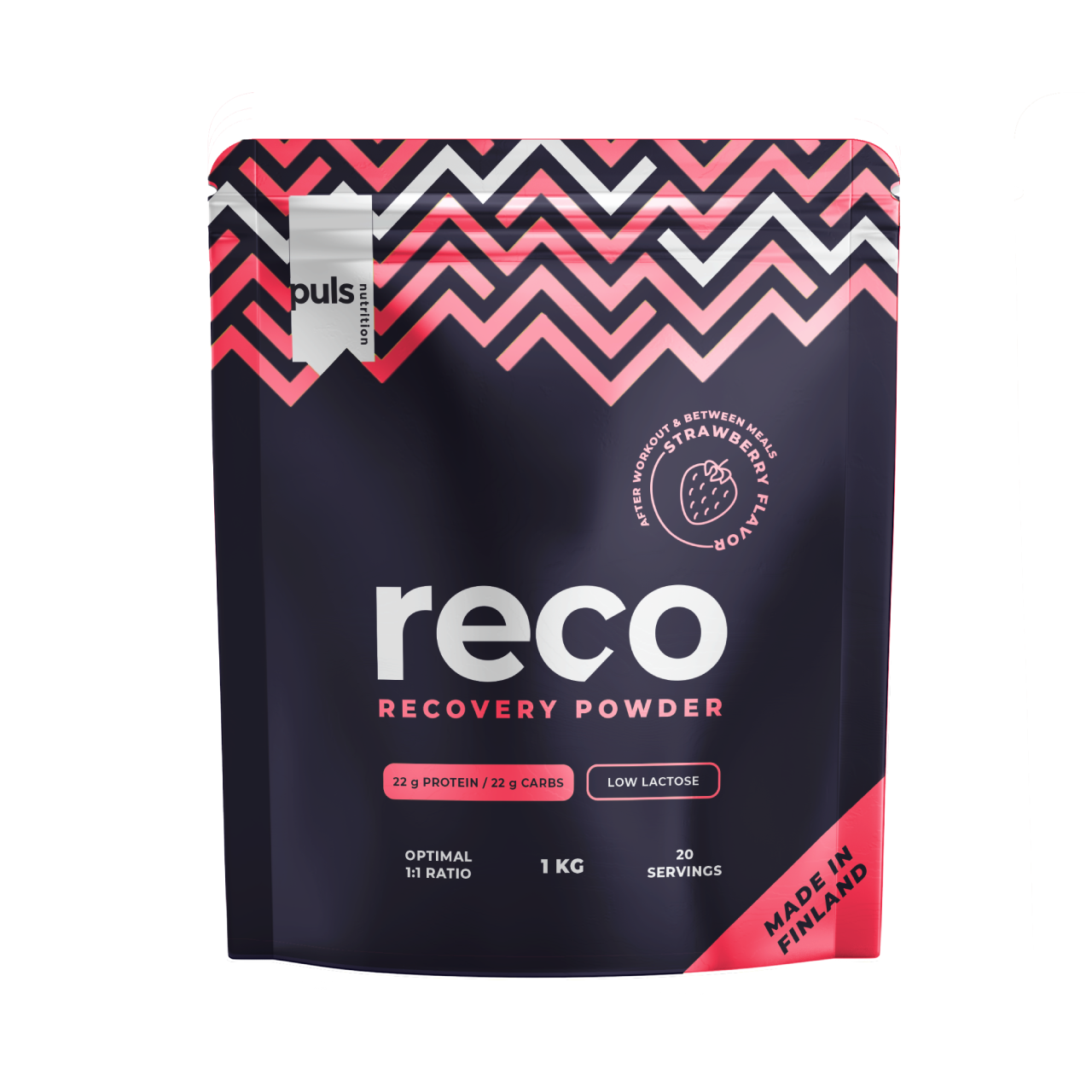 RECO recovery powder Strawberry 1 kg Low lactose – PULS Nutrition